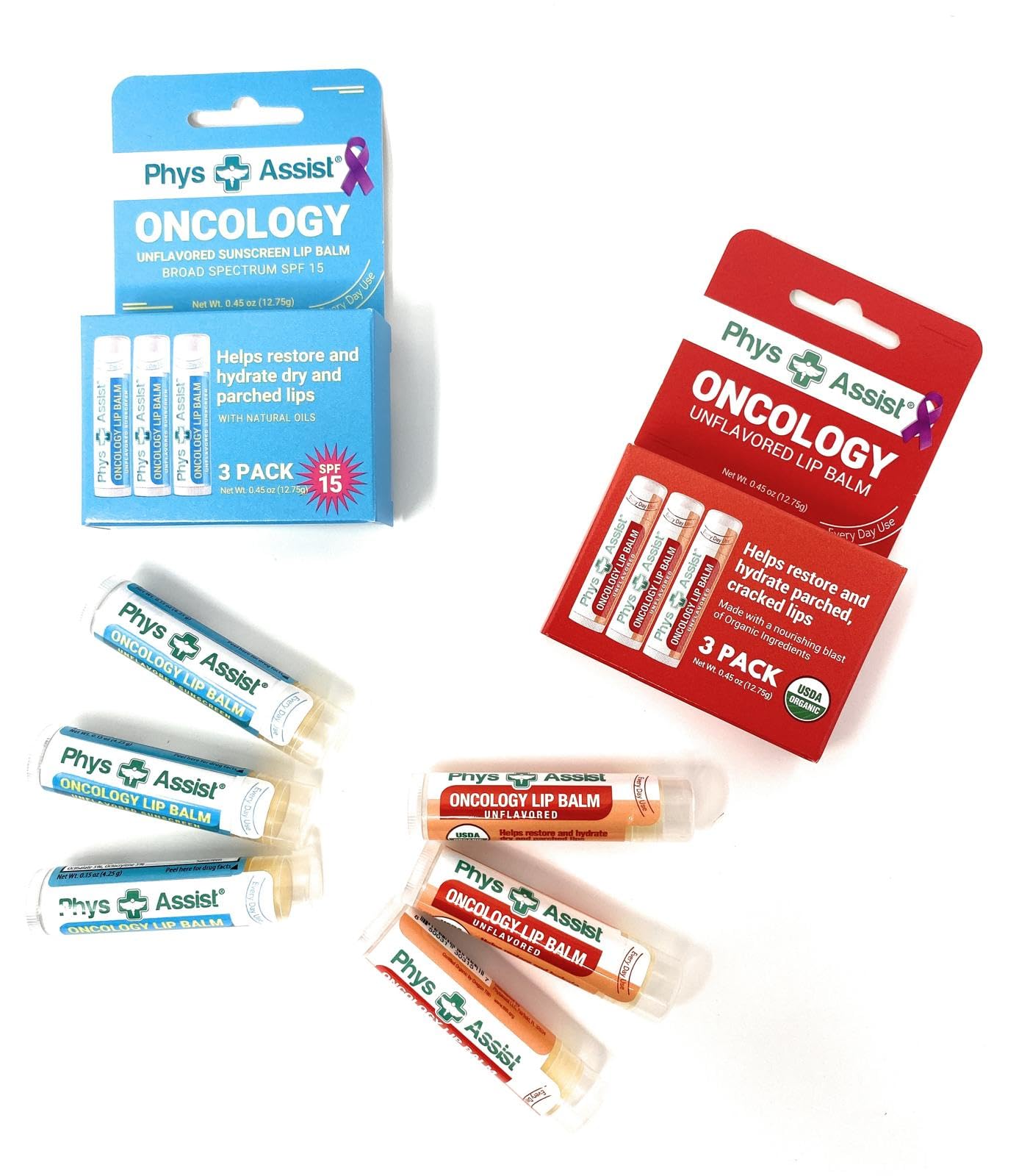 Amazon.com : PhysAssist Oncology Lip Care Bundle: 2 x 3 Pack Organic Lip Balm, With SPF 15 ...