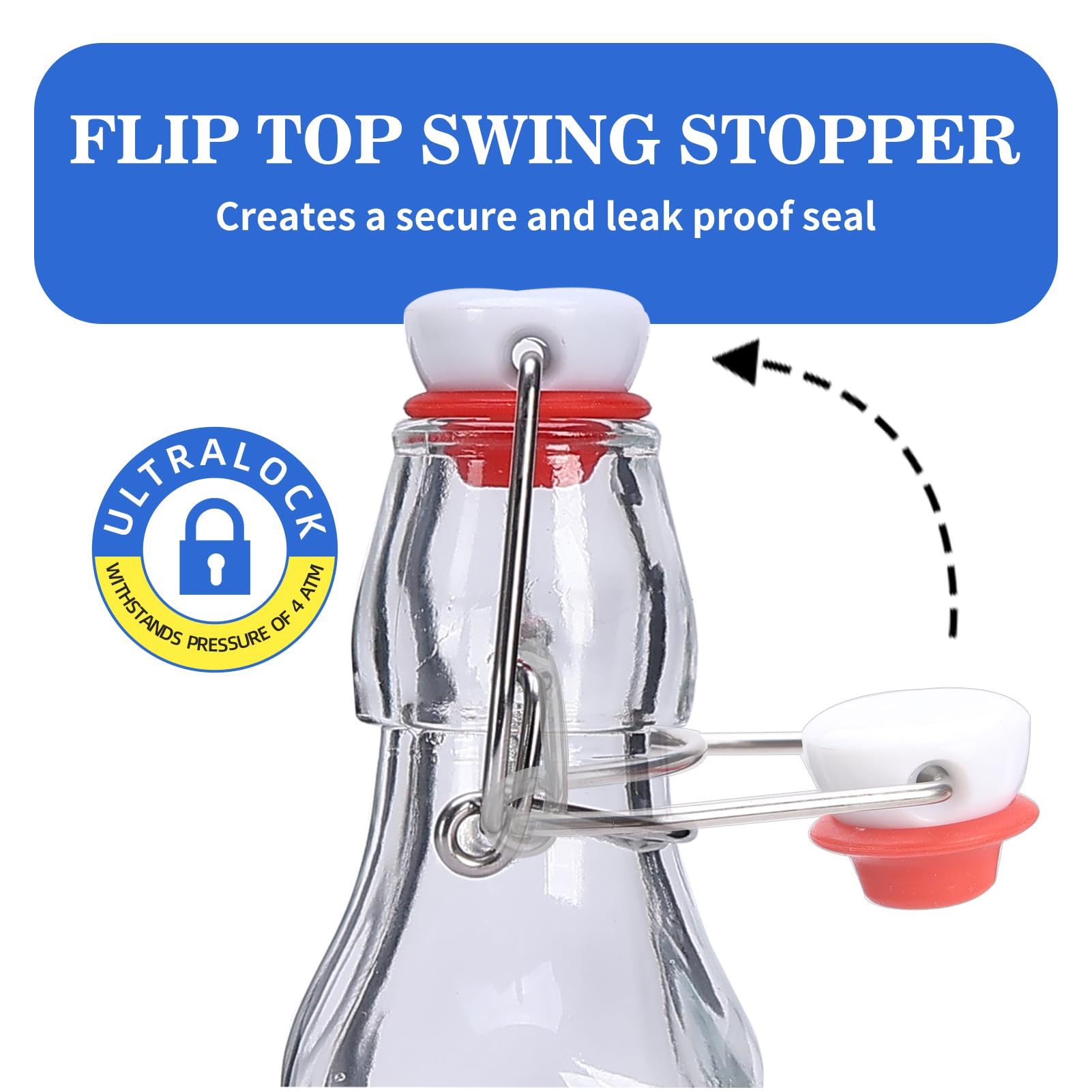 KITGLASCUP Clear Glass Bottle with Swinging Top for Airtight Lids, 4oz ...