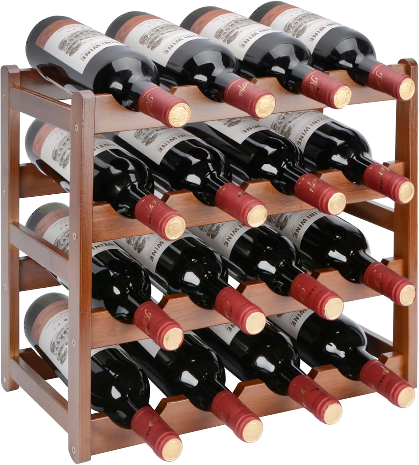 Amazon.com: Juomid Bamboo Wine Rack, 4 Tiers 16 Bottle Wine Shelf, Free ...