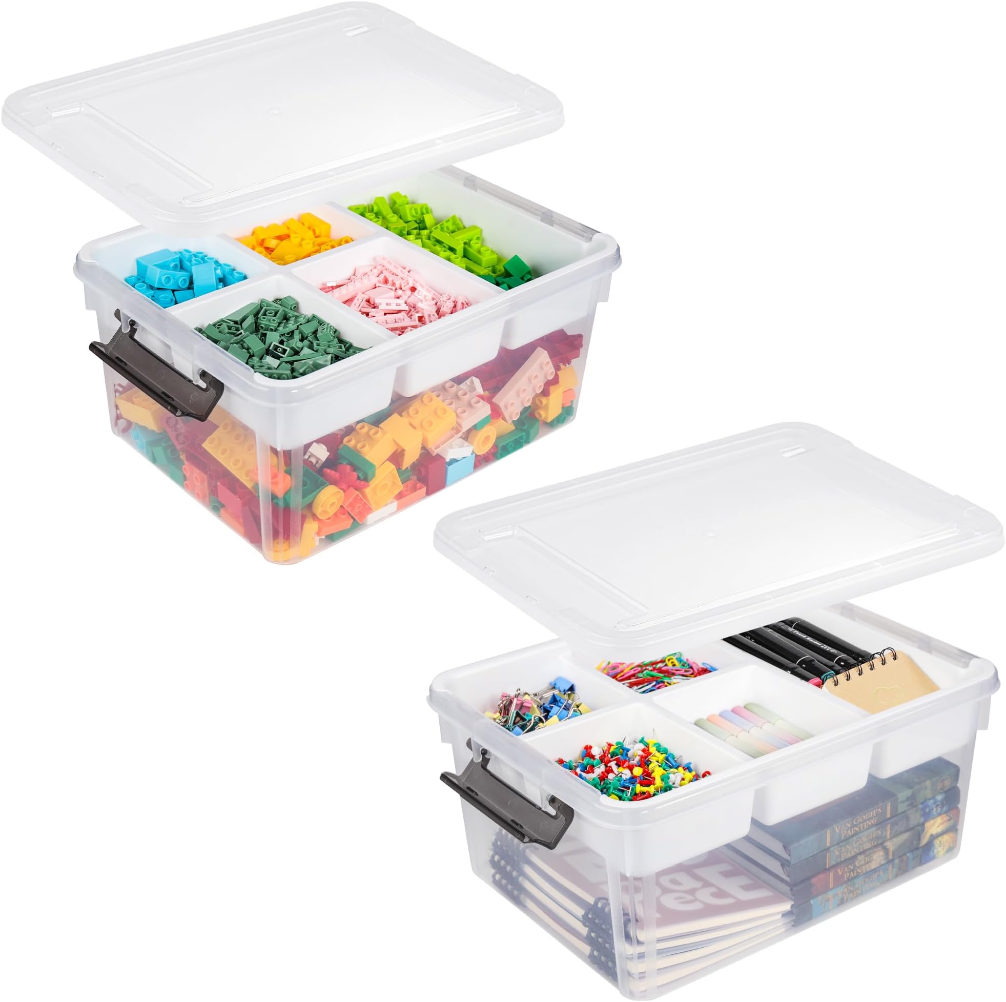 Amazon.com: 17 QT Plastic Storage Box with Removable Tray, Portable ...