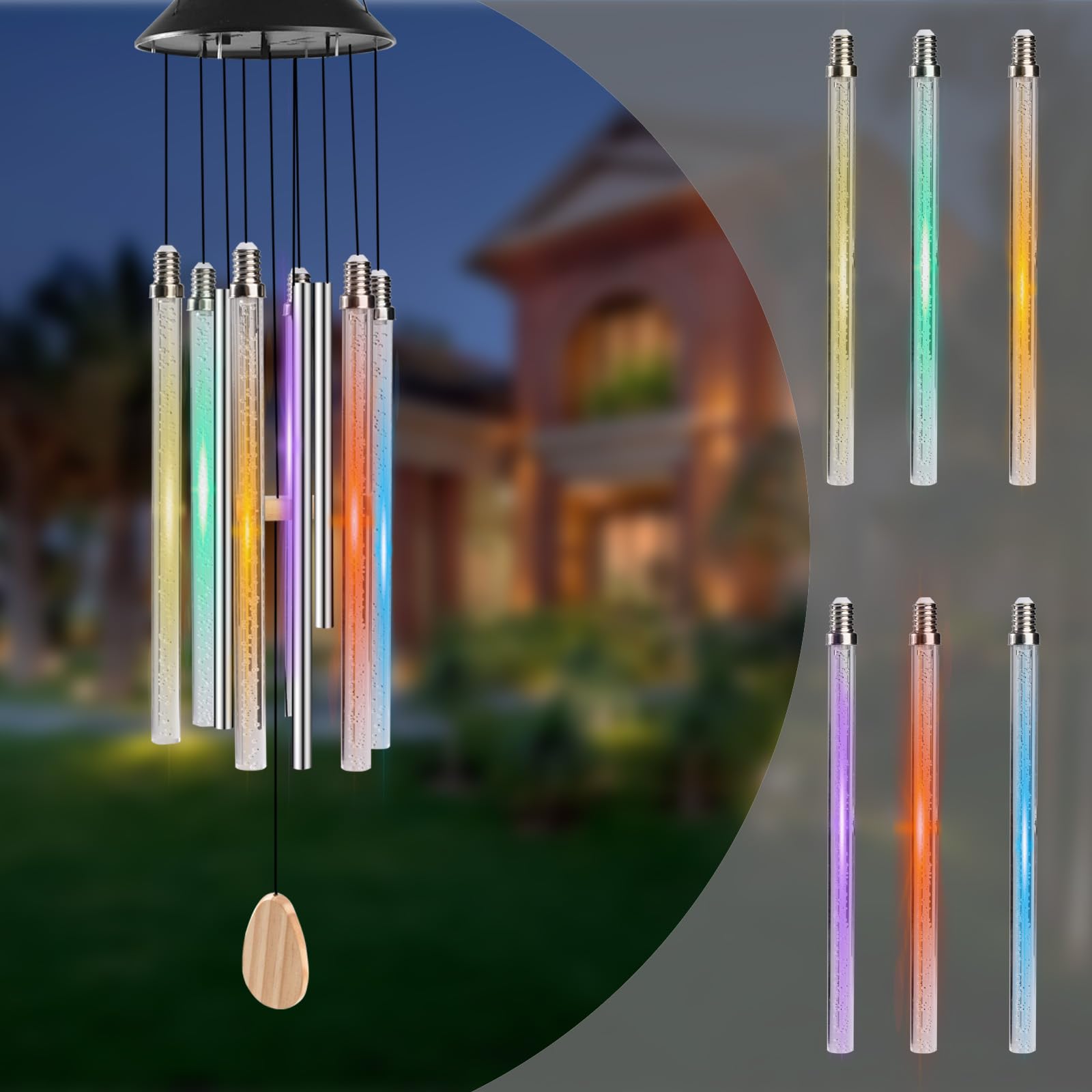 Amazon.com : Bursvik Solar Wind Chimes for Outside, 6 LED Tube with 4 ...