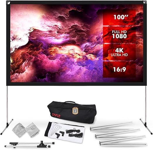 Amazon.com: Pyle Projector Screen with Stand - 100" 16:9 HD 4K Portable ...