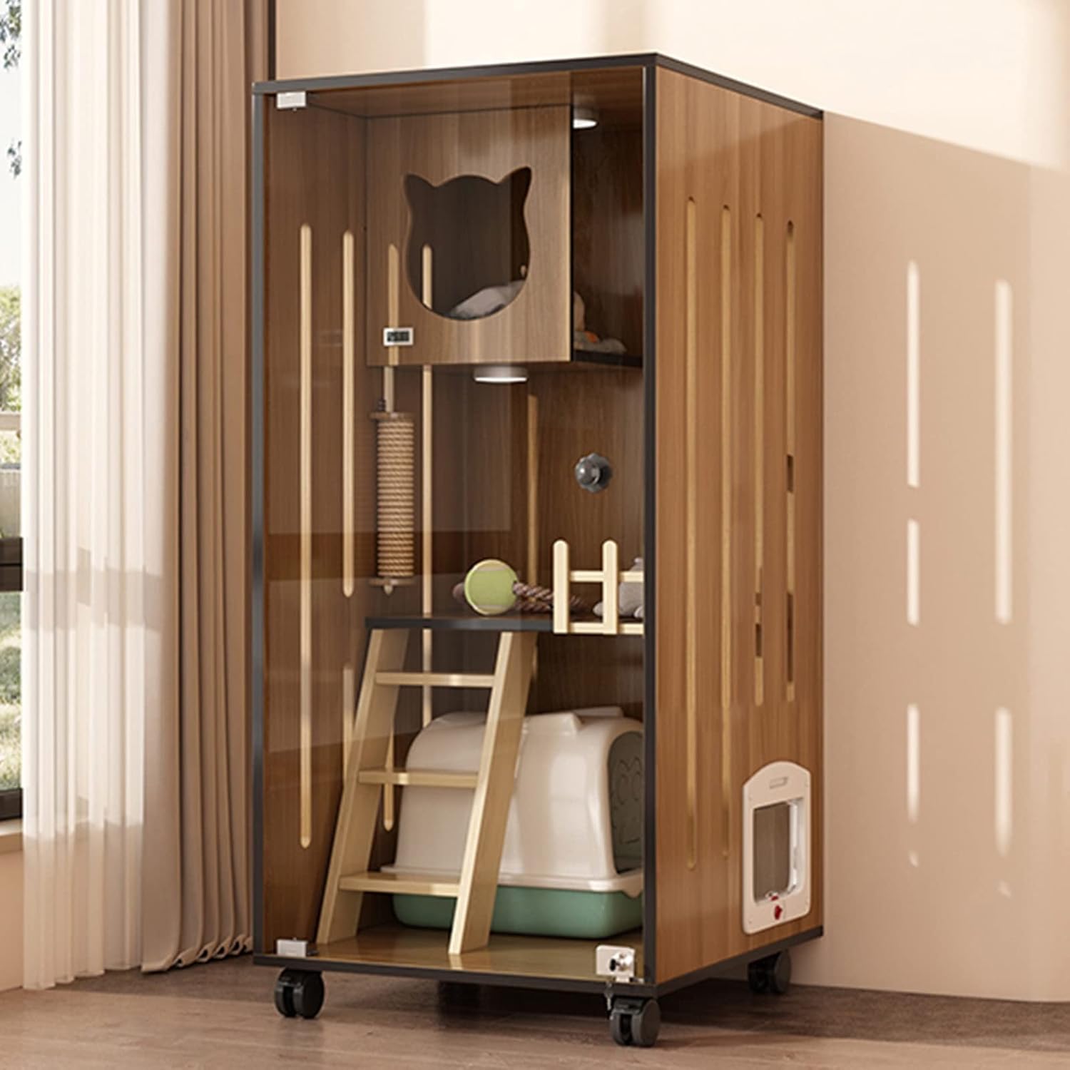 Katthus I Trä, Stort Katthus I Trä för Utomhus/Inomhus, Slutna ...