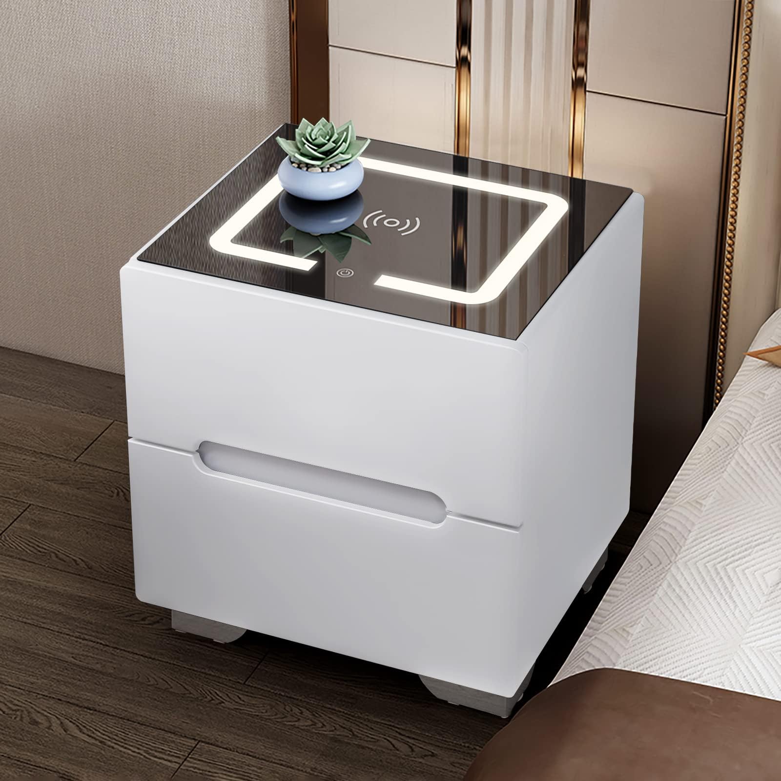 2 Drawer Bedside Table,Smart led Bedside Table, with USB, Wireless ...