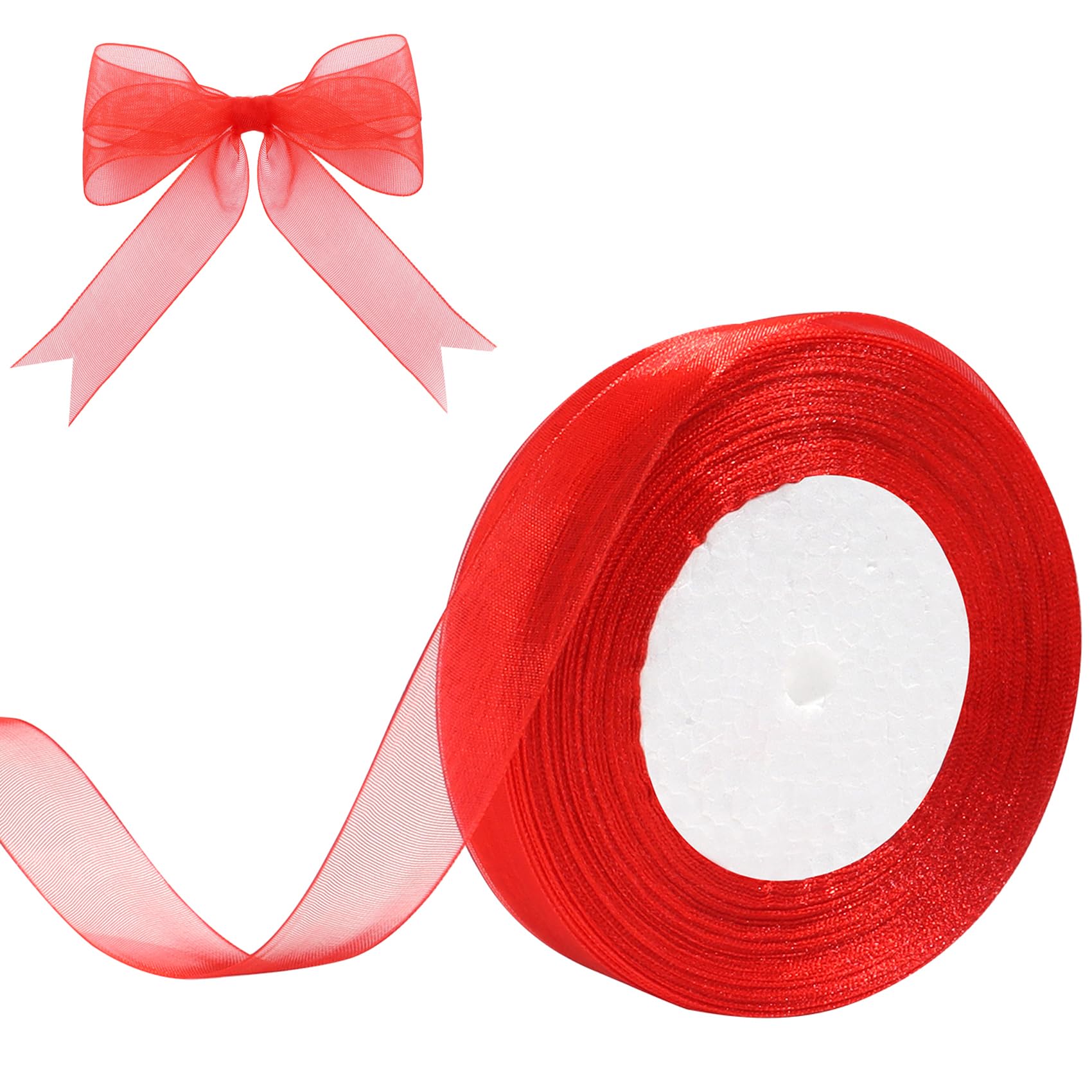 Amazon.com: Hiswan Red Sheer Organza Ribbon for Gift Wrapping 5/8 inch ...