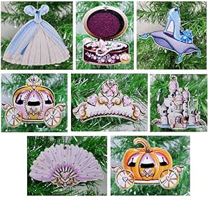 Amazon.com: Cinderella Princess Themed Wooden Ornament Set with Glass ...