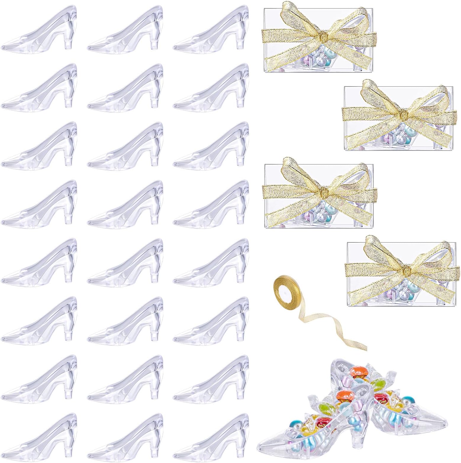 Amazon.com: Barydat 36 Pcs Mini Crystal Princess Slippers Plastic High ...