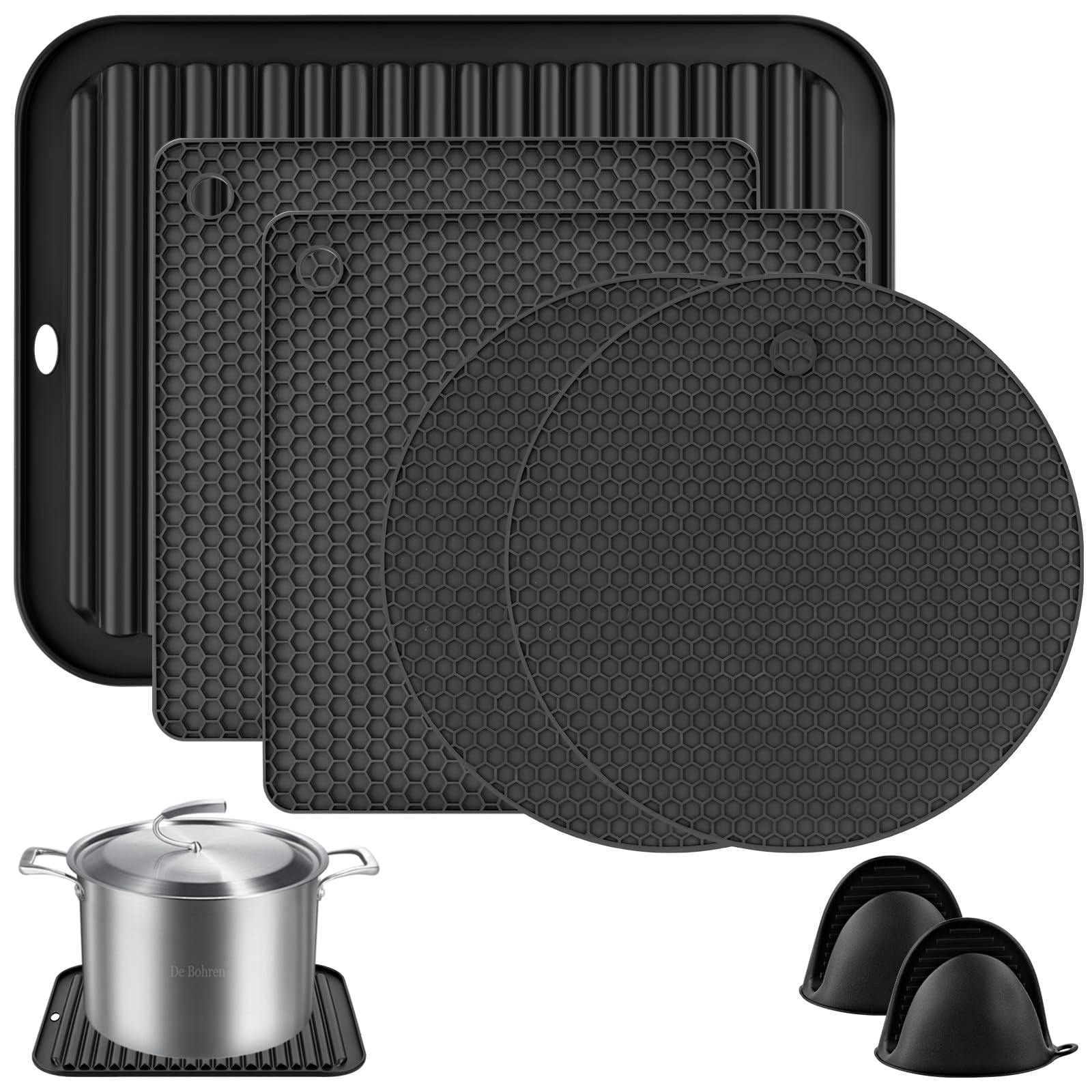 WuGU Set of 7 Silicone Pot Coasters, Kitchen Silicone Pot Holder Set ...