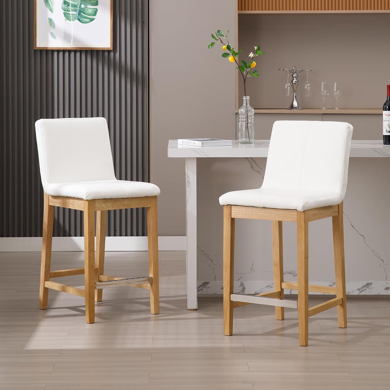 Amazon.com: Janoray Wood Counter Stools Set of 2, Mid-Century Modern 26 ...