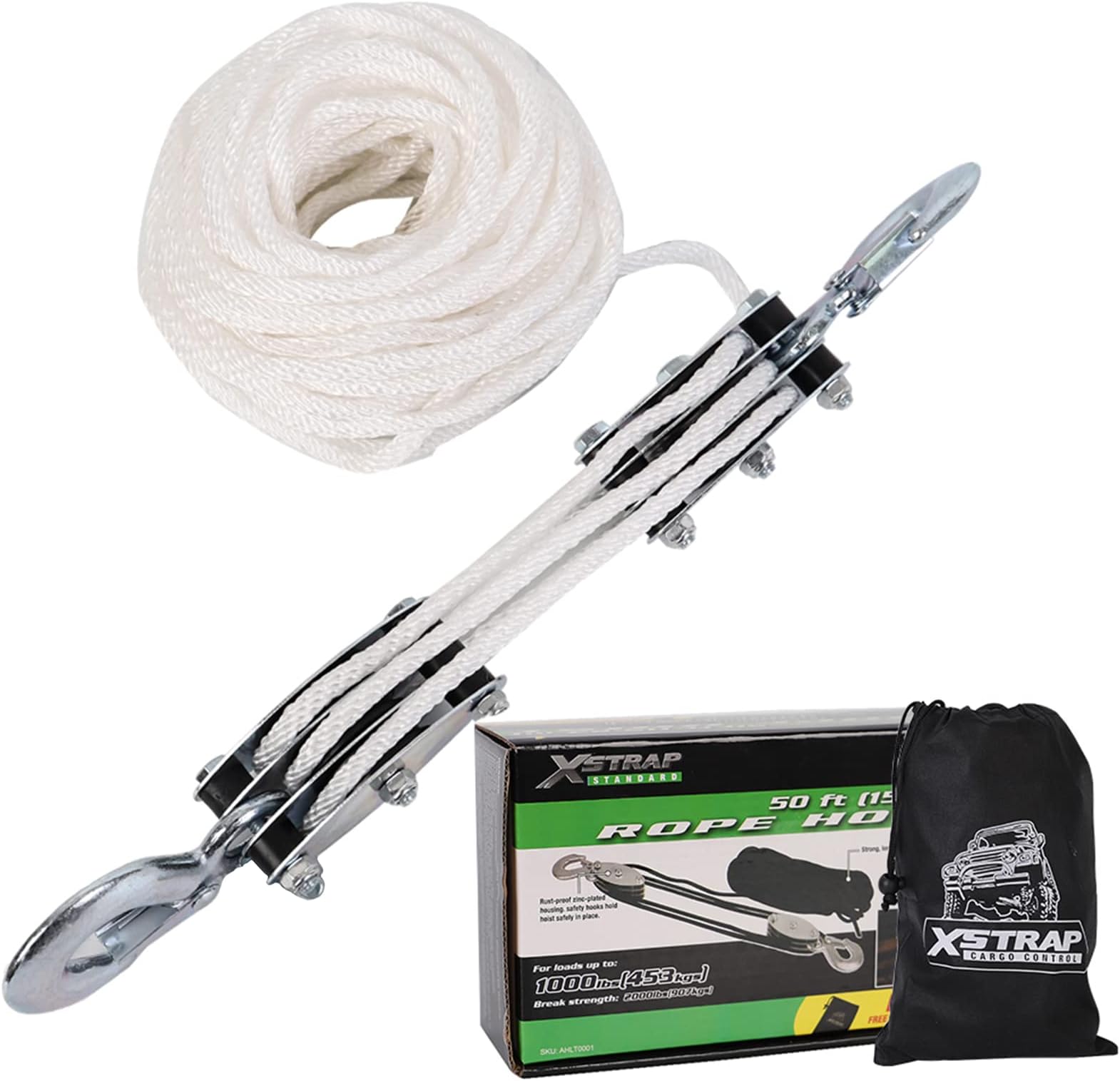 XSTRAP STANDARD Heavy-Duty 2,000 LB Breaking Strength 50 FT Rope Hoist ...