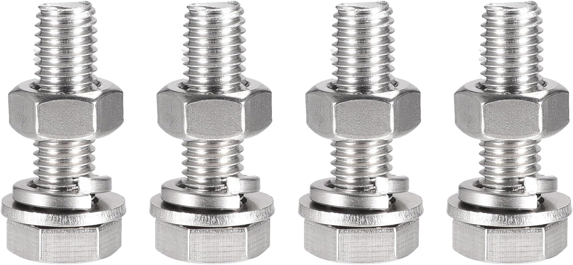 sourcing map M8 x 40mm Hex Head Screws Bolts, Nuts, Flat & Lock Washers ...