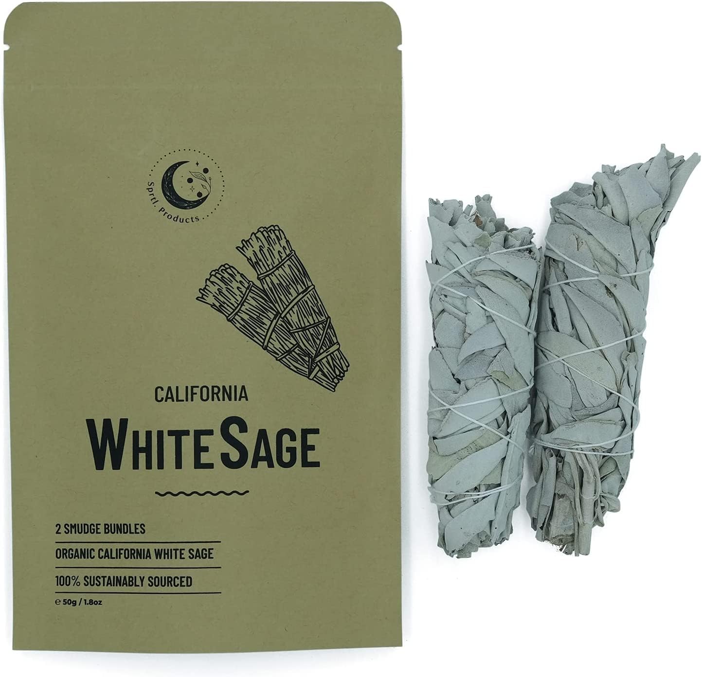 Sprtl Sustainable Organic California White Sage Smudge Kit - 2 Dried ...