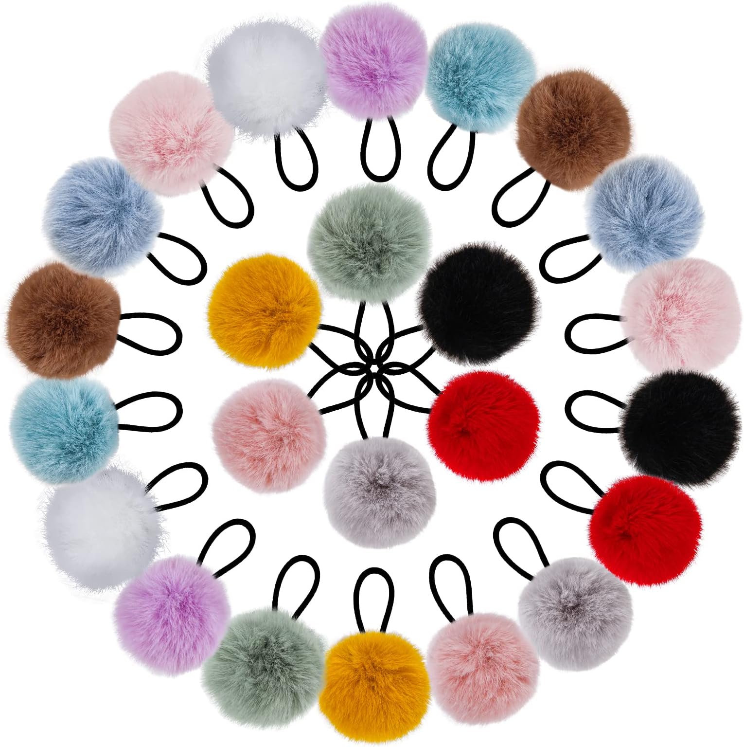 Amazon.com : BBTO 28 Pieces Pom Balls Elastic Hair Ties Solid Fur Ball ...
