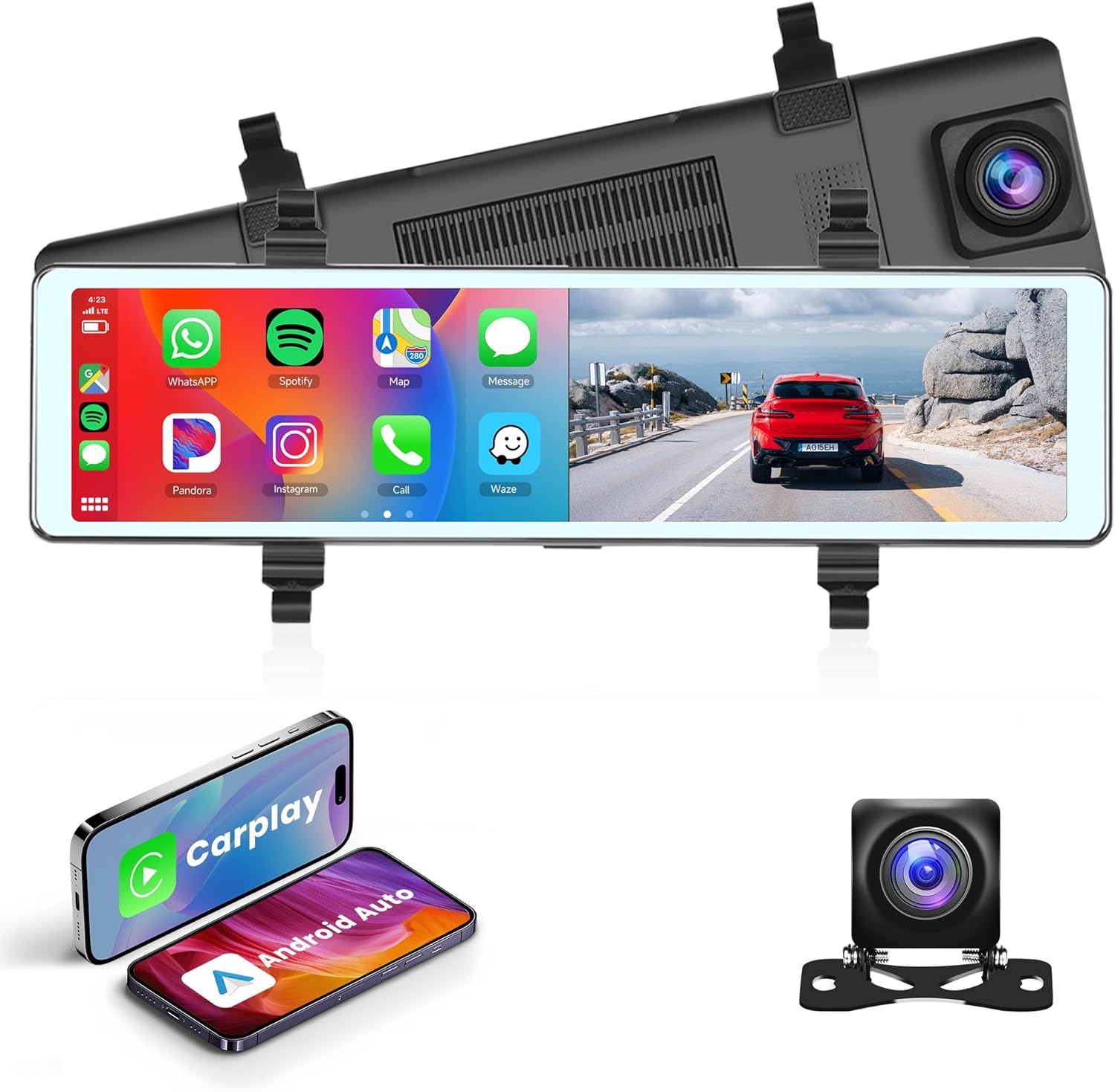 Amazon.com: Mirror Dash Cam Wireless Apple Carplay Android Auto, 11.26 ...