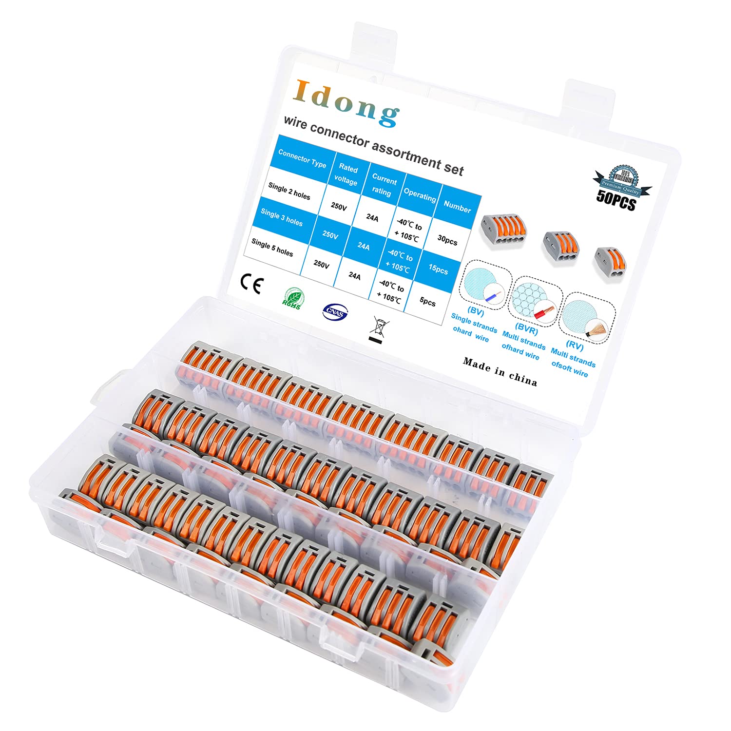 Idong 50 Pcs 2/3/5 Port Compact Lever Wire Connector kit, Push-in Nut ...