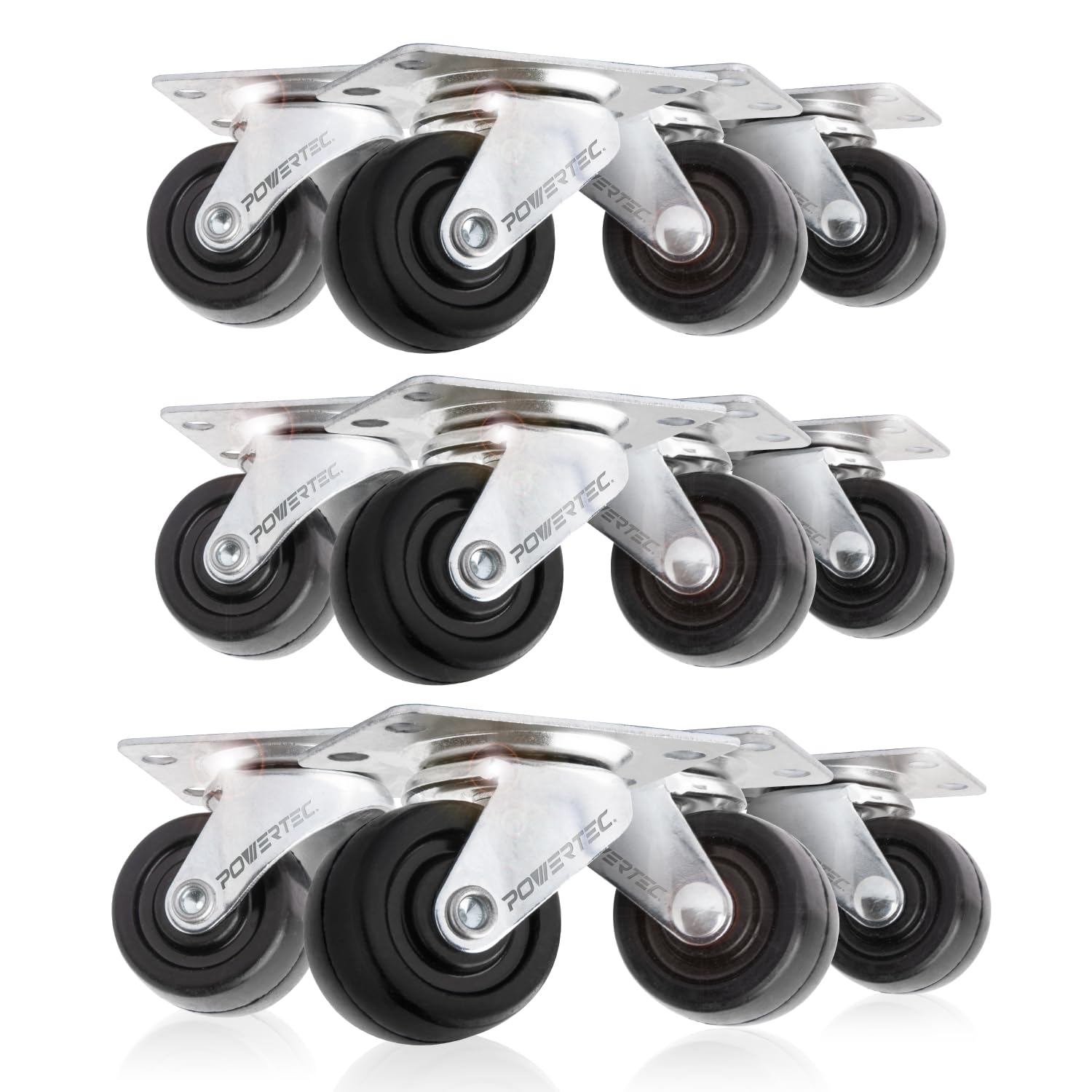 Snapklik.com : POWERTEC 1-1/2 Inch Swivel Caster Wheels Set Of 12