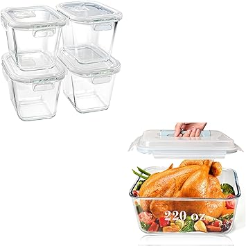 Amazon.com: 4 Cup Square Glass Soup Containers with Lids and 220oz ...