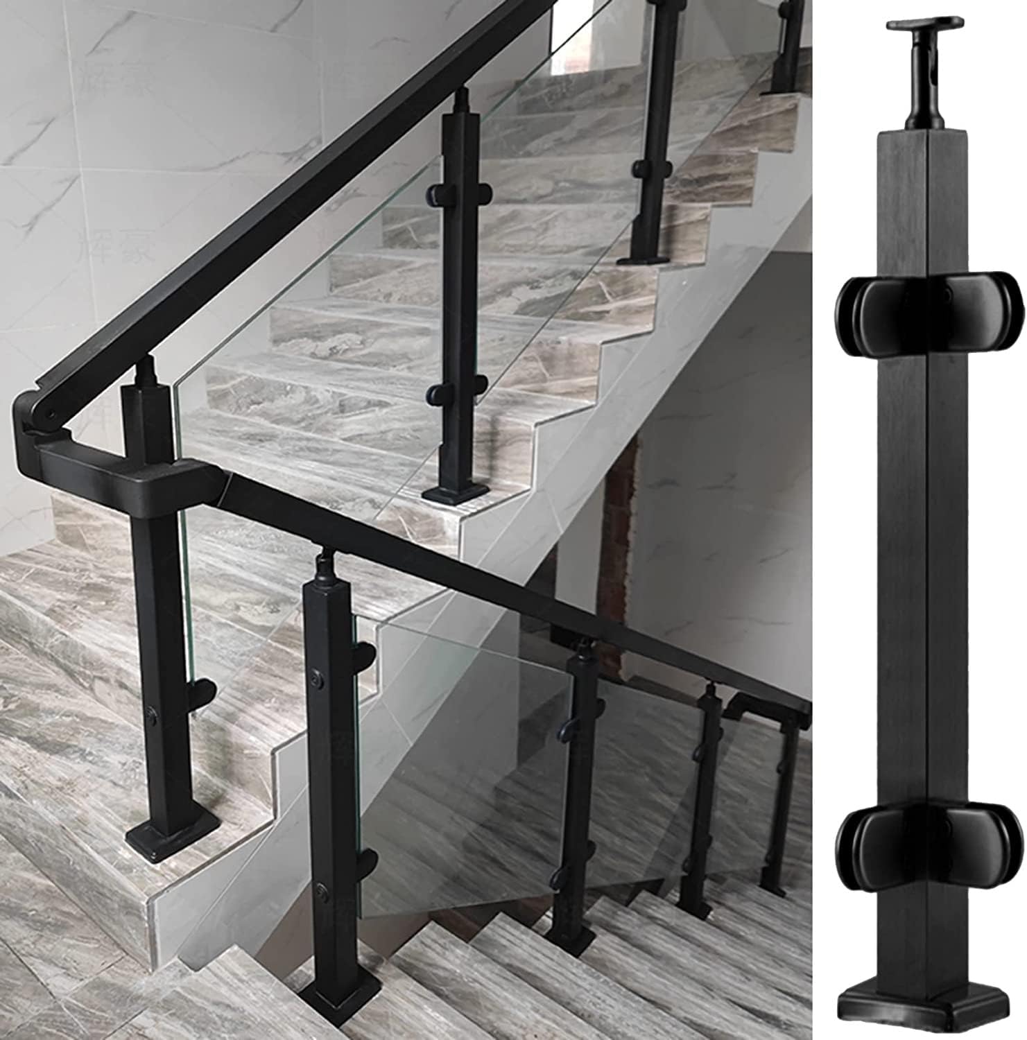 SAFWEL Stair Railing Patio Railing Black Steel Glass Railing Post ...