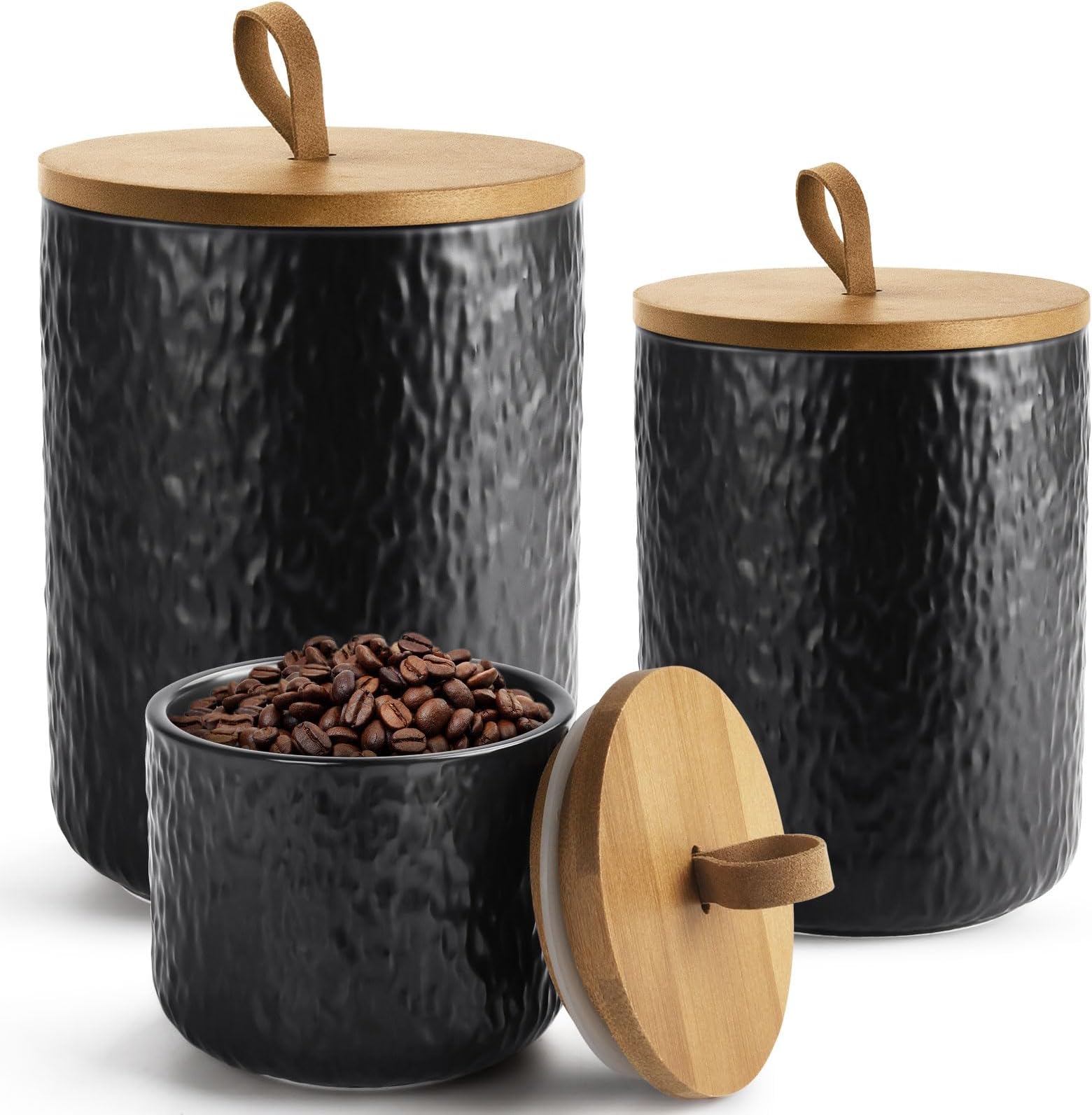 Amazon.com: 8 Pack Ceramic Canister Sets for The Kitchen with Wooden ...