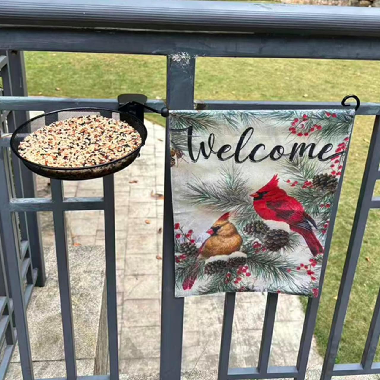 Amazon.com : Railing Bird Feeder with Cardinal Flag for Balcony/Deck ...