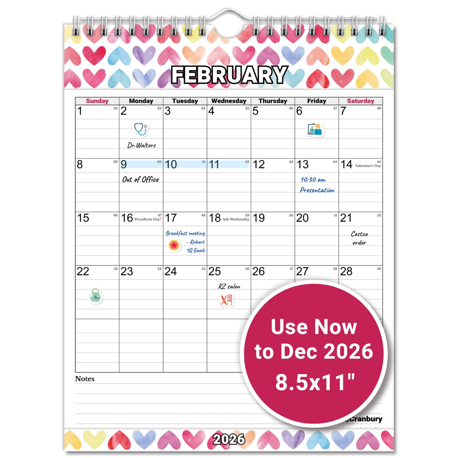 Snapklik.com : CRANBURY Small Wall Calendar 2026, 8.5x11 Vertical Calendar