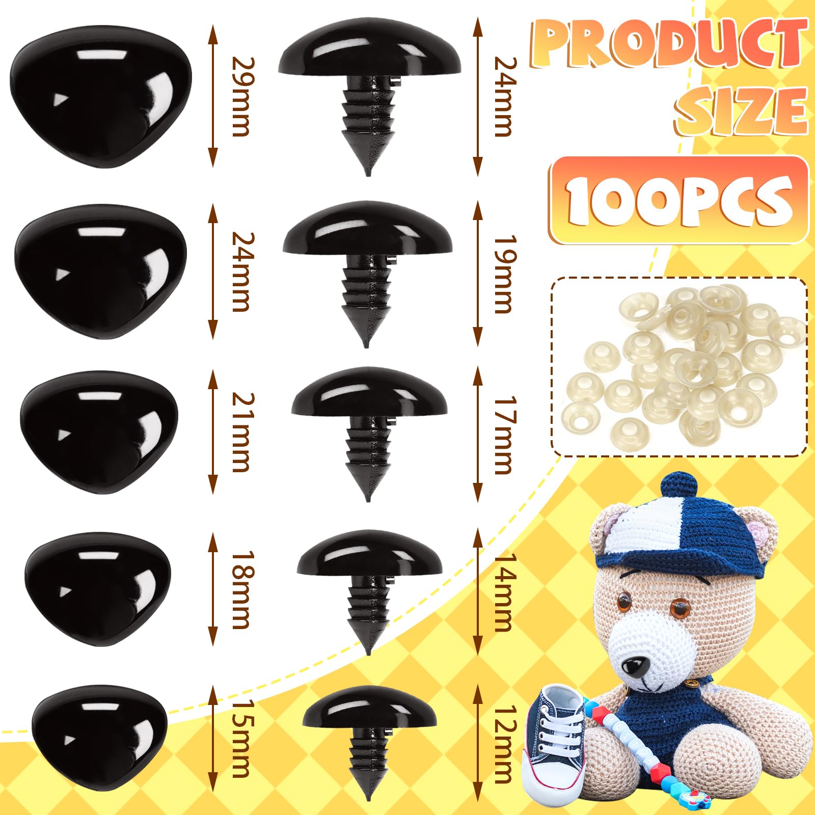Snapklik.com : CZWESTC 100 Pcs Plastic Safety Noses For Amigurumi ...