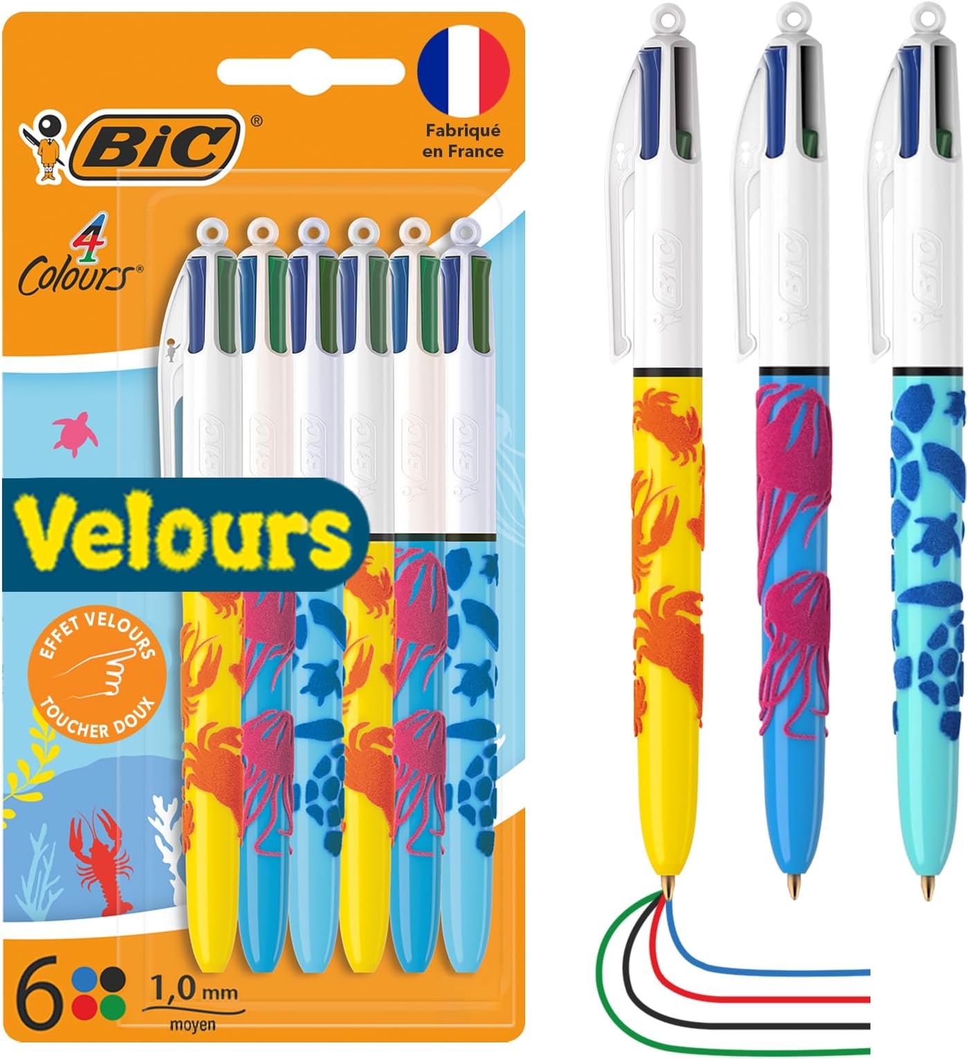 BIC - Stylo 4 Couleurs Velours - Stylo-Bille Pointe Moyenne (1,00 mm ...