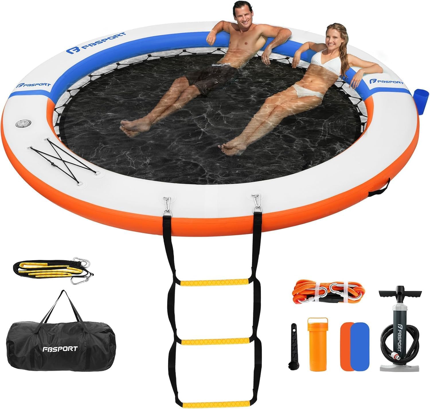 FBSPORT Inflatable Water Hammock for Parties, 8FT Pool Round Float Ring ...