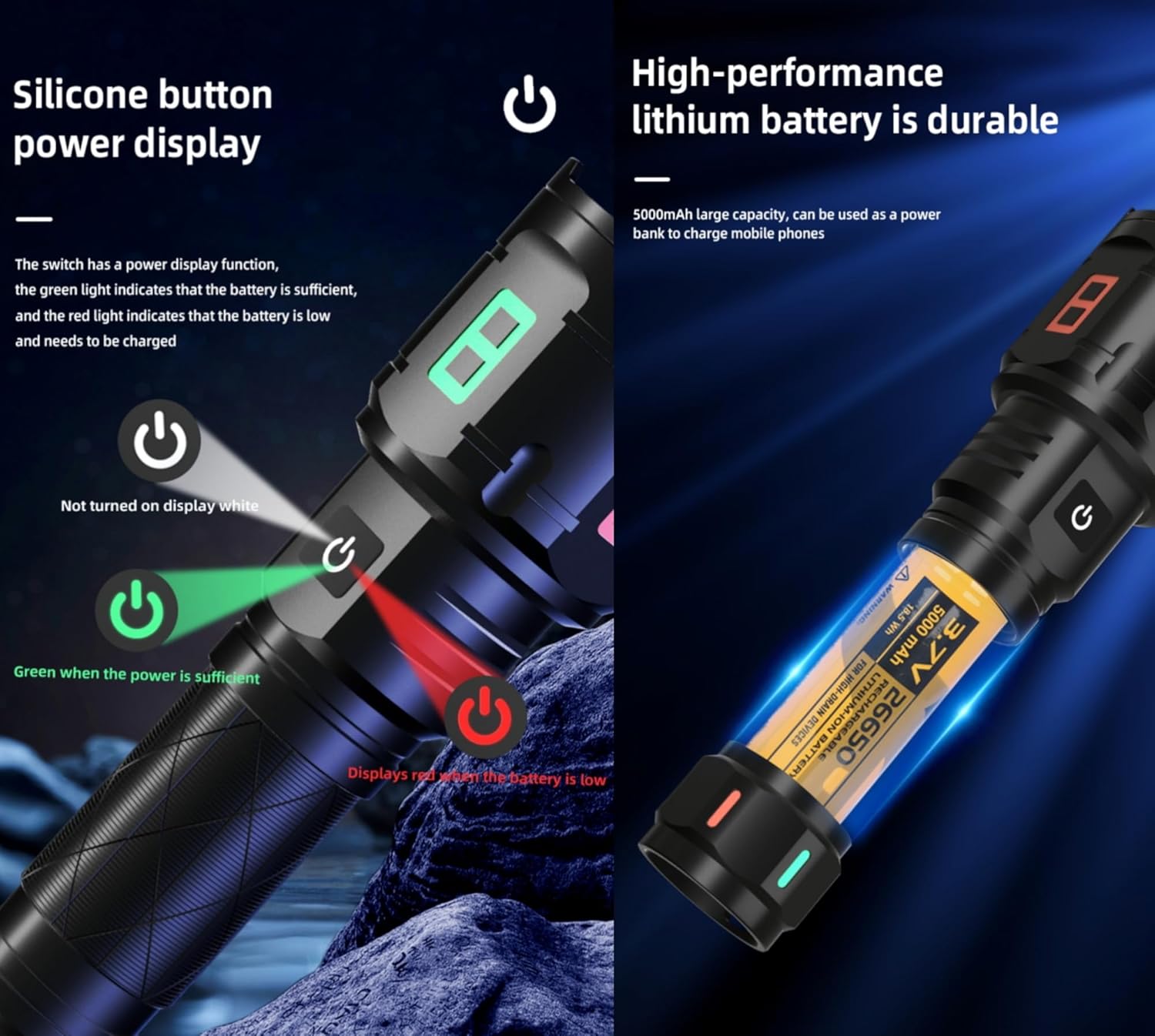 Linterna militar recargable, linterna láser táctica potente de 220,000 ...