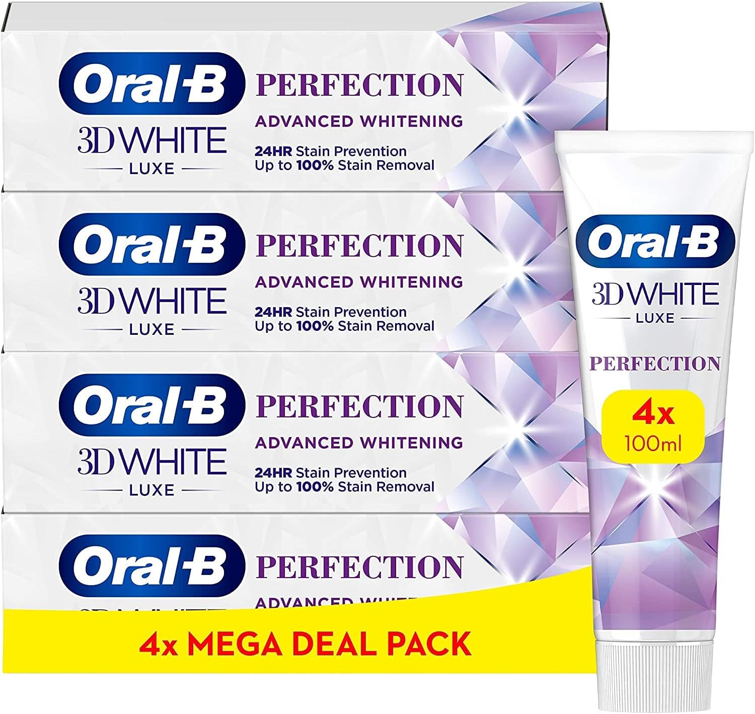Oral-B 3D White Luxe Perfection Whitening Toothpaste, 400 ml (100 ml x ...