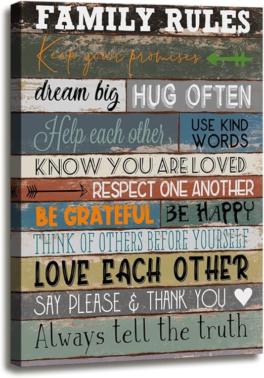 Amazon.com: Family Rules Signs Wall Decor Inspirational Wall Art Framed ...