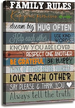Amazon.com: Family Rules Signs Wall Decor Inspirational Wall Art Framed ...