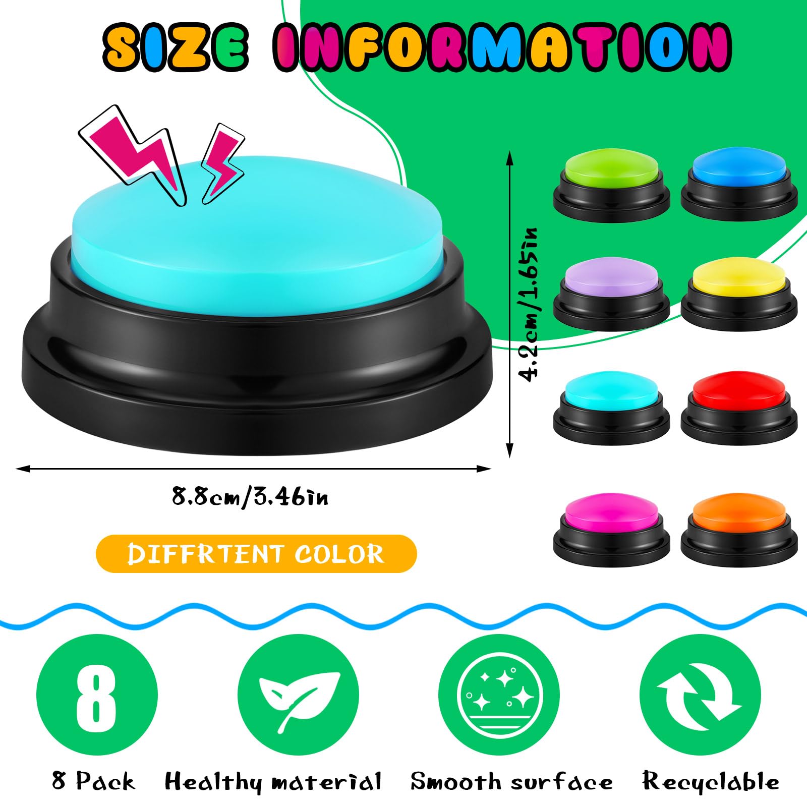 Snapklik.com : Honoson 8 Pieces Recordable Answer Buzzers Button Game ...