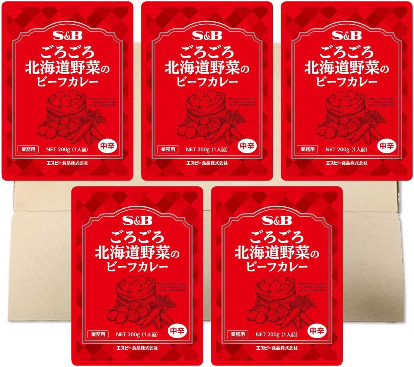 Amazon.co.jp: SB ごろごろ北海道野菜のビーフカレー 200g×5袋セット PSJBOX 業務用 大量 : 食品・飲料・お酒