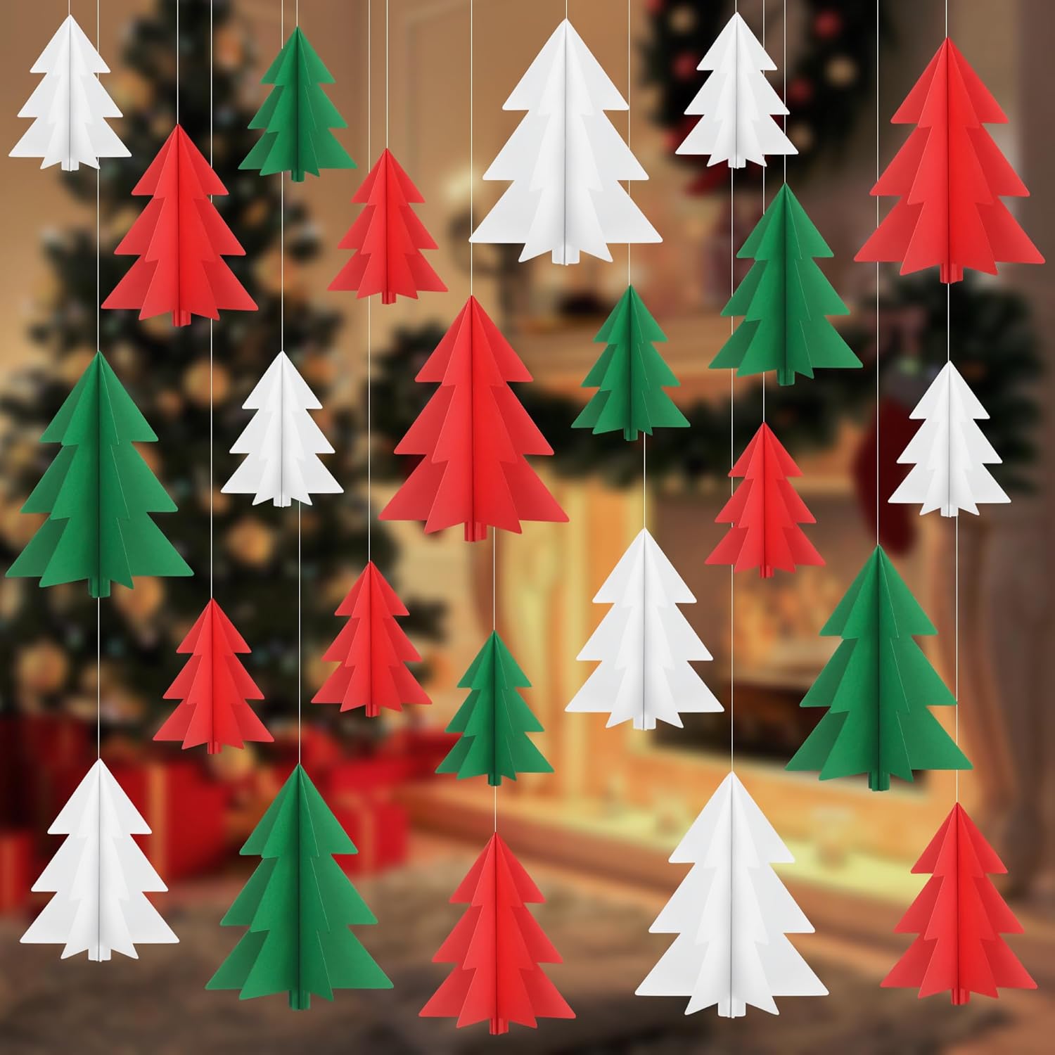 Amazon.com: 36 Pcs 3D Christmas Tree Paper Streamers Red White Green ...