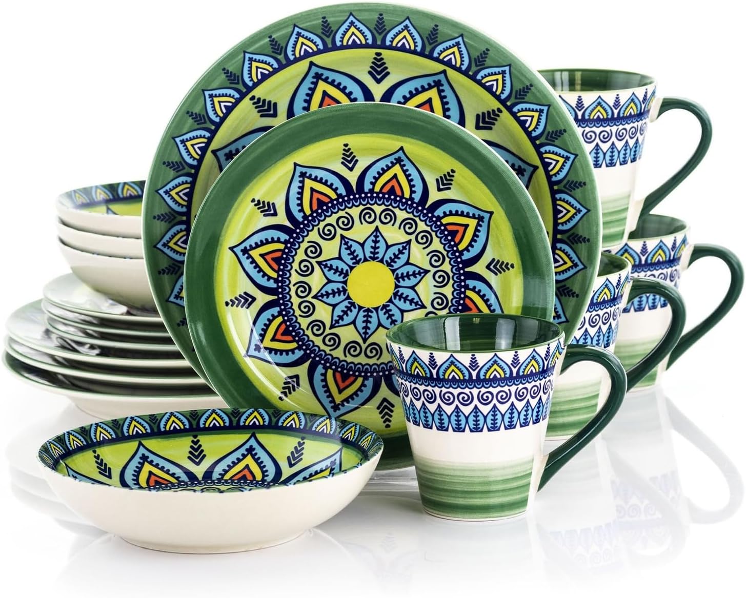 Amazon.com | Elama Zen Green Mozaik Multicolored Round Stoneware ...