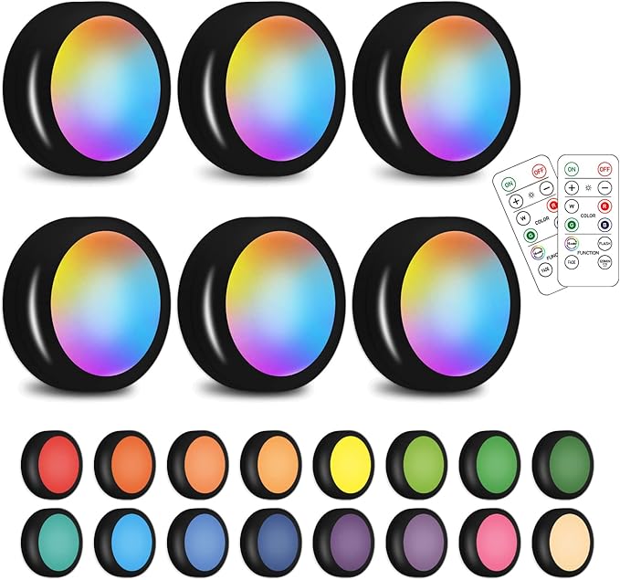 SIXDEFLY Wireless 16 Color Changing LED Puck Light 6 Pack LED Under ...