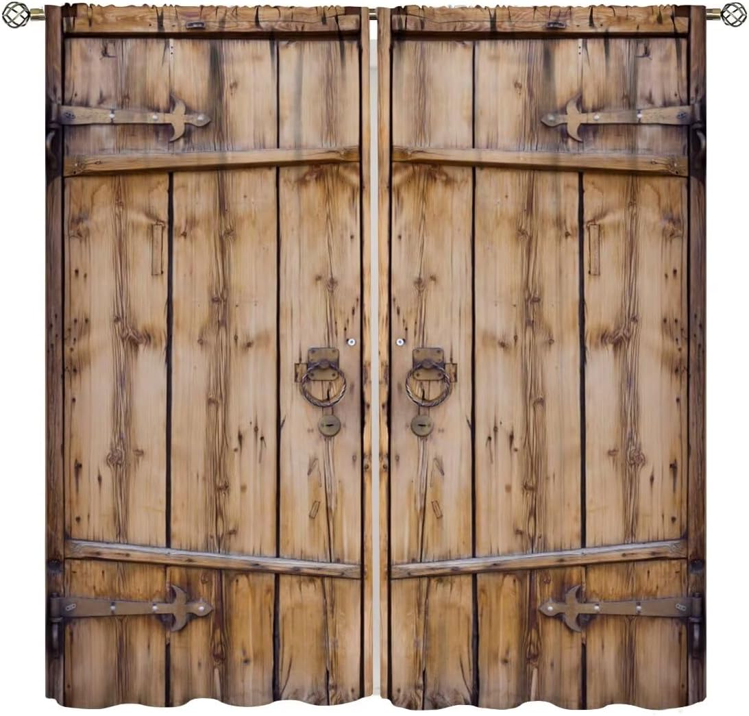 Amazon.com: SXXLDNG Retro Rustic Barn Door Curtains,Western Country ...