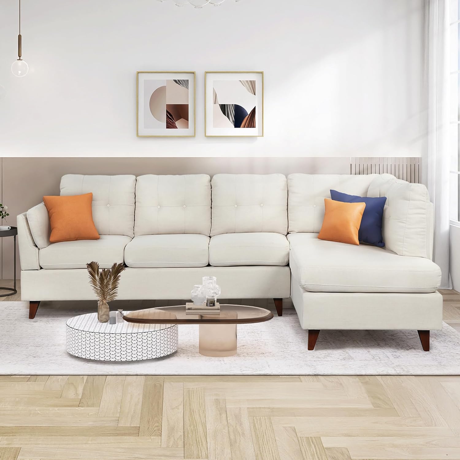 Amazon.com: P PURLOVE Sectional Sofa, Linen L-Shape Sofa with Chaise ...