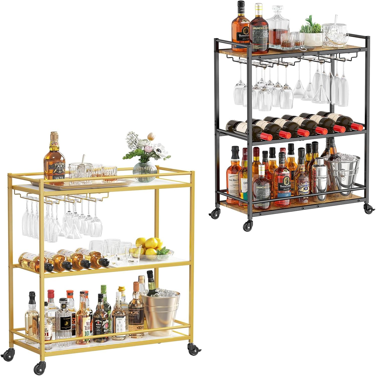 Amazon.com - Lifewit Bar Cart Gold, 3 Tier Wine Rolling Cart with ...