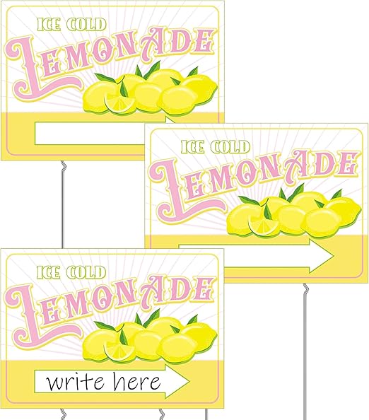 Amazon.com : Colingmill 3 Sets 16" x 12" Summer Lemonade Yard Sign and ...