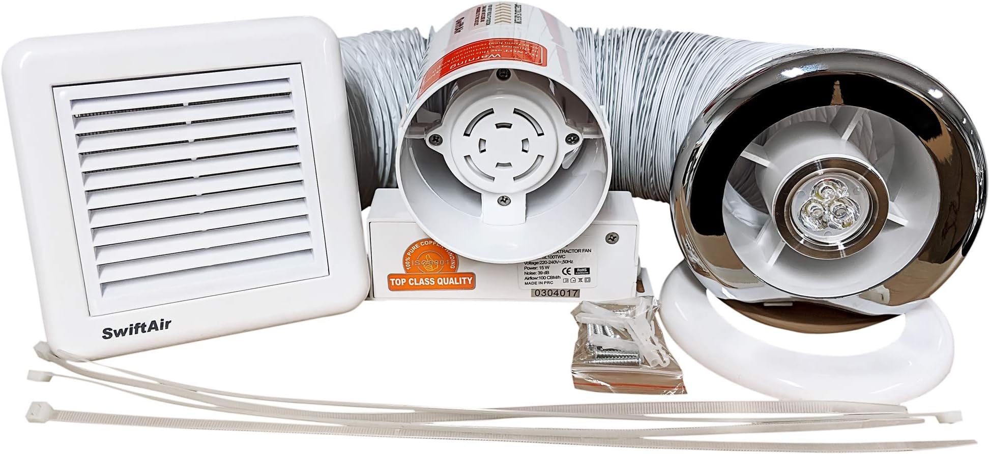 Bathroom Extractor Shower Fan Light KIT Chrome Inline Duct Mounted ...