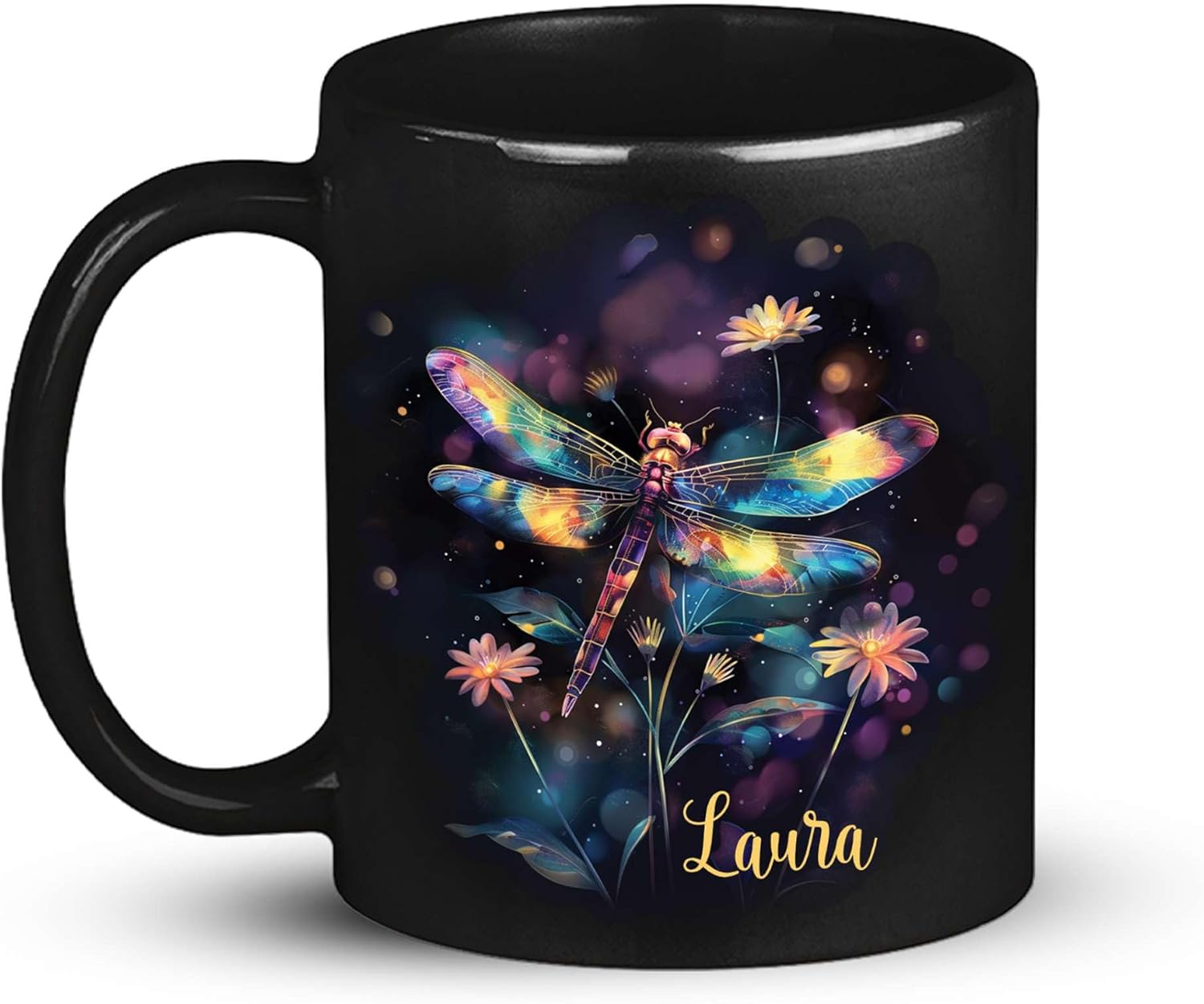 Amazon.com: Customized Colorful Dragonfly Mug With Floral Design ...