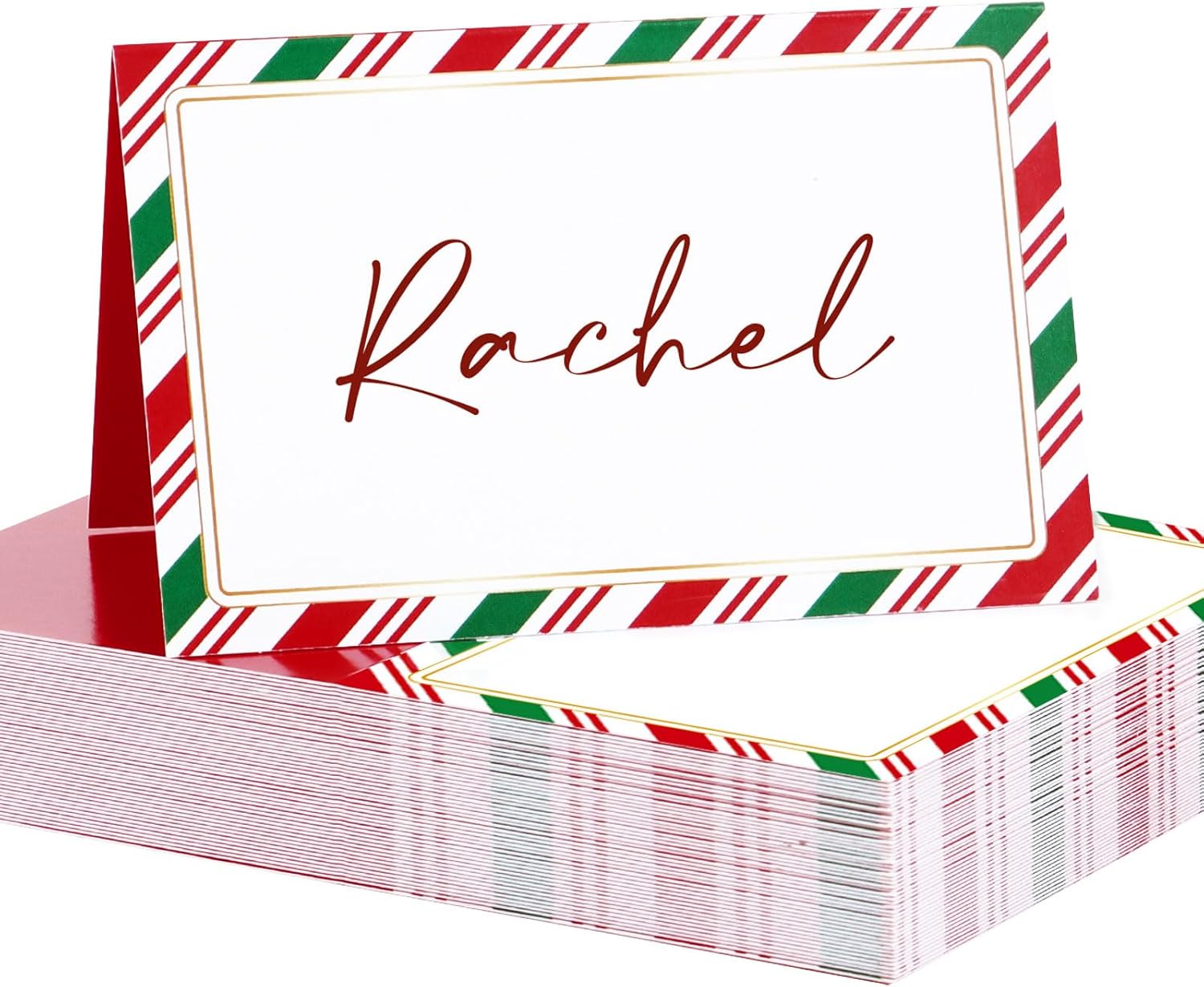 50 Pcs Christmas Stripes Place Card Red Green Table Seating Cards ...