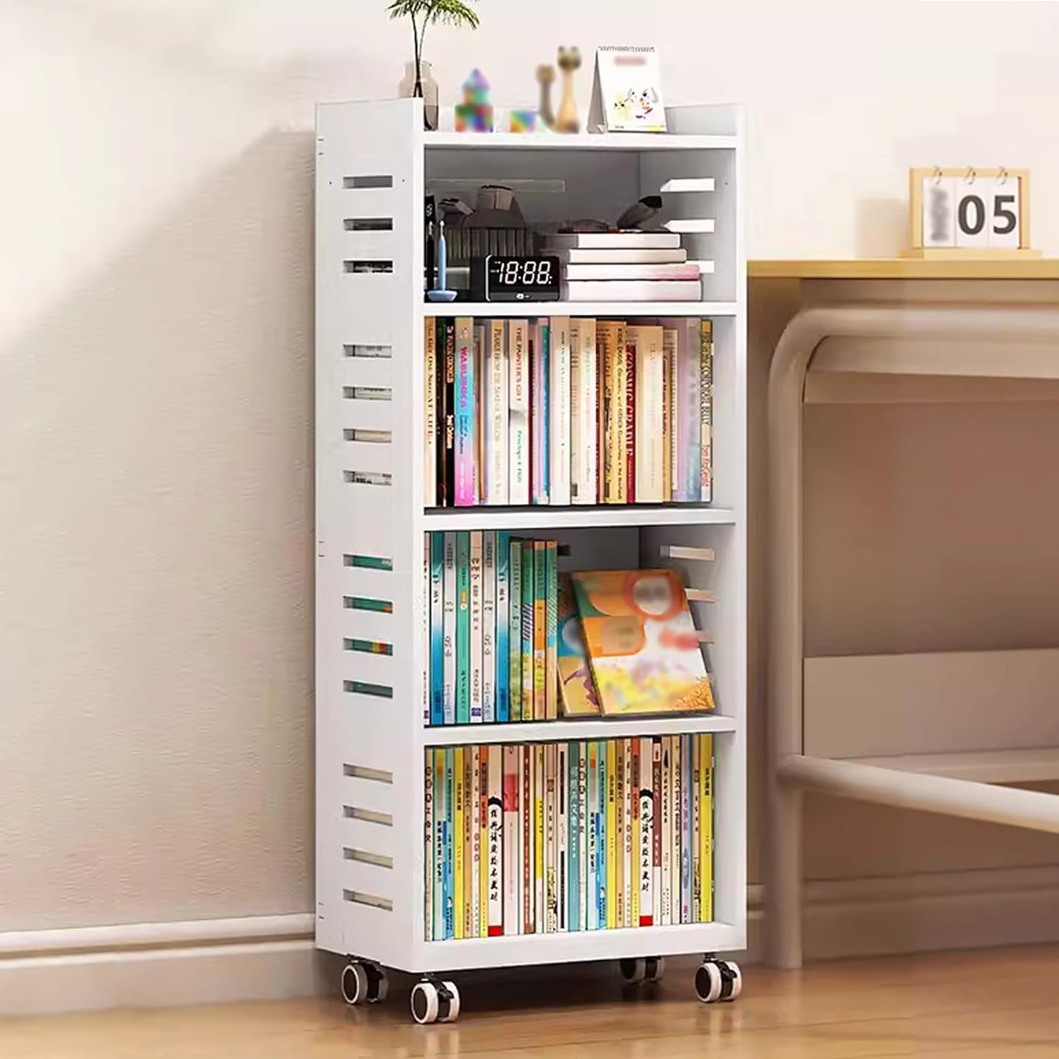 Amazon.com: MARIYCH 5 Tier Book Rack Storage Book Shelf, Mobile Rolling ...