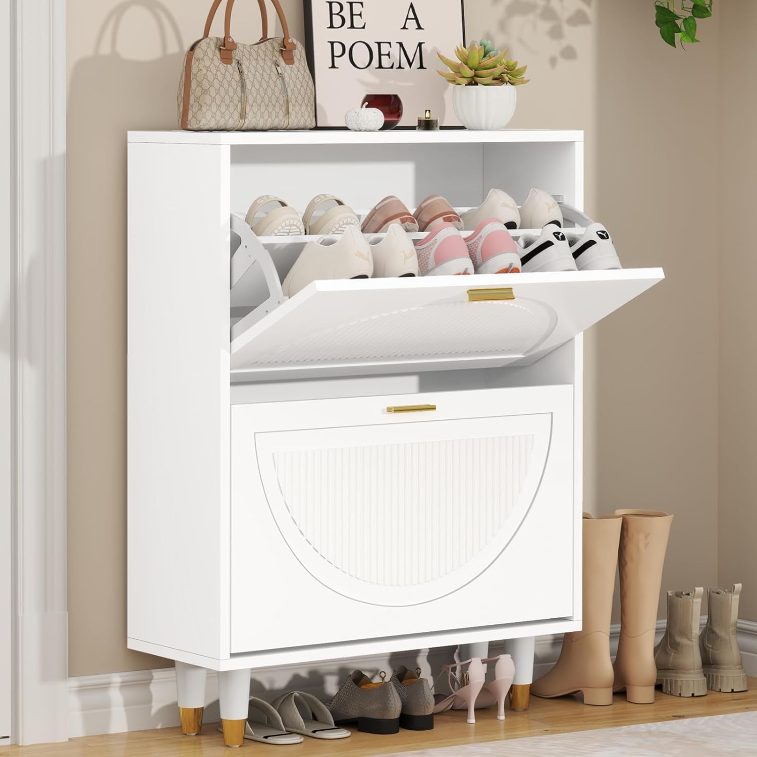 Amazon.com: howcool Shoe Storage Cabinet with 2 Flip Drawers, Slim ...