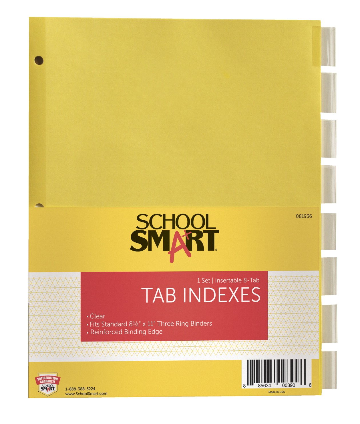 School Smart Insertable Tab Indexes - 8-Tab - Yellow With ClearTabs ...