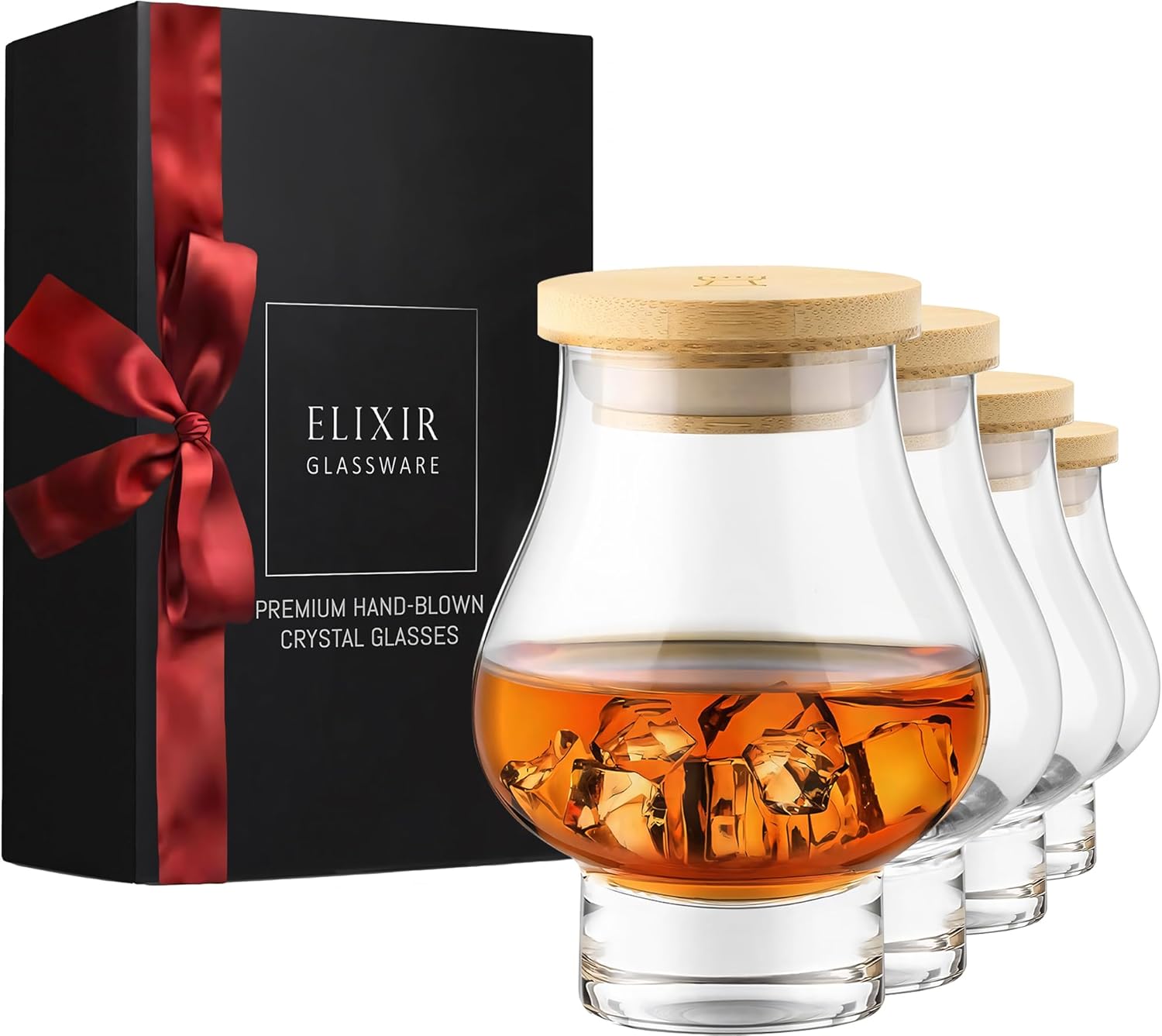 Amazon.com | ELIXIR GLASSWARE Snifter Glass with Bamboo Lids, Set of 4 ...