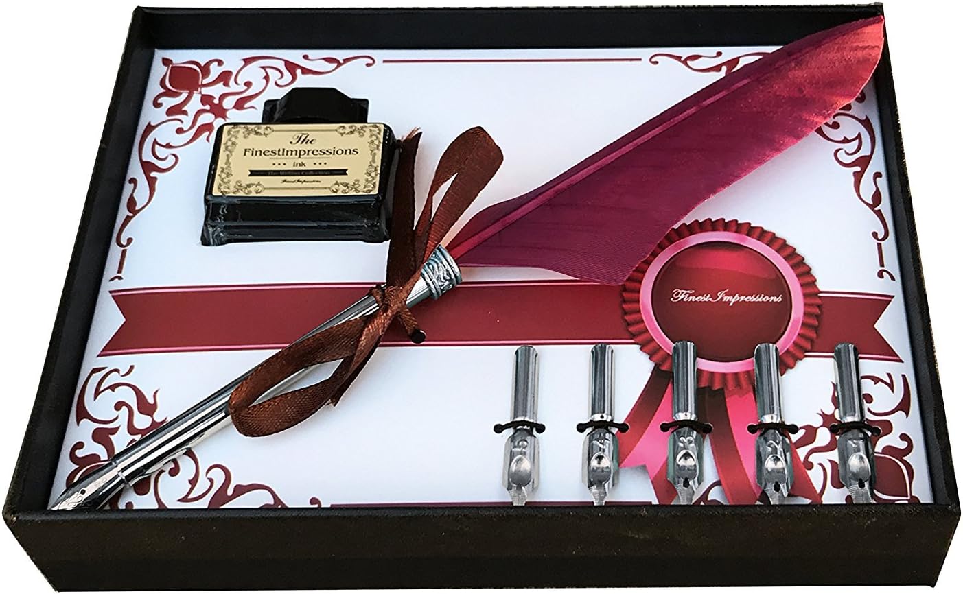 Amazon.com : Calligraphy Pen Set | Antique Burgundy Feather French ...