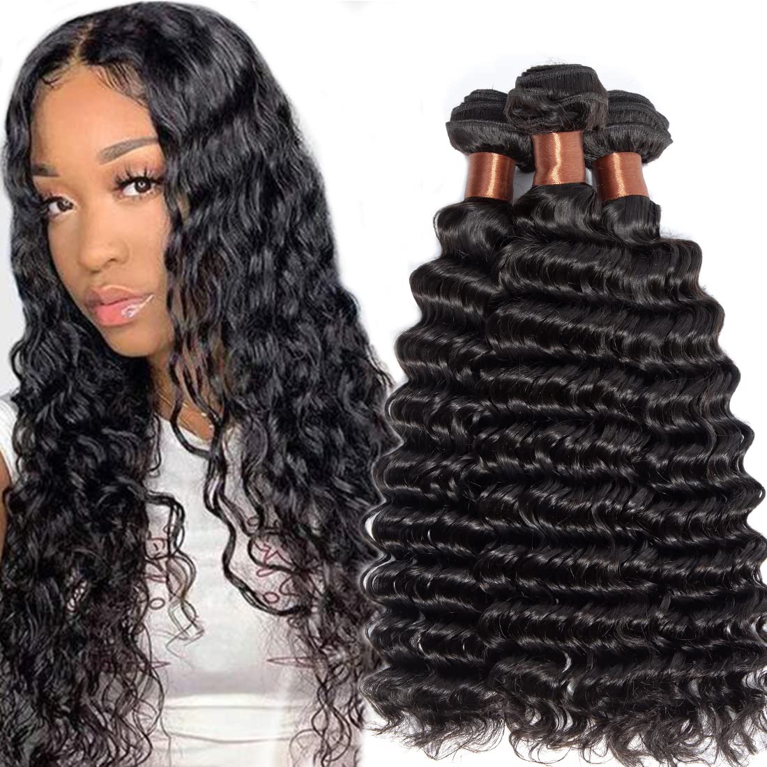 Amazon.com : ANGIE QUEEN Hair Peruvian Deep Wave 3 Bundles 100% ...